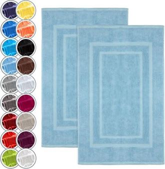 NatureMark Lot de 2 Tapis de Bain en 100% Coton, 50 x 80 cm, Bleu Clair