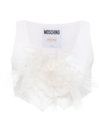 Moschino veston crop à fleurs brodées - Blanc