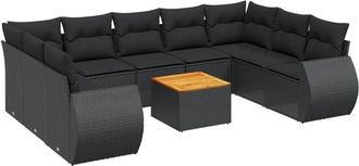 vidaXL Vidaxl - 10-tlg. Garten-Sofagarnitur mit Kissen Schwarz Poly Rattan