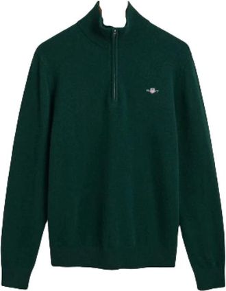 GANT Homme, Pulls, Vert, Taille: M Pull Classique en Laine dAgneau &agrave; Demi-Zip