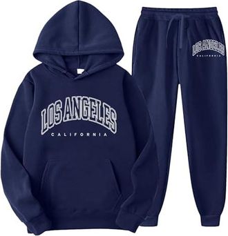 Generic Y2K - Surv&ecirc;tement baggy Los Angeles - Sweat &agrave; capuche et pantalon de jogging - Ensemble 2 pi&egrave;ces - Pour lhiver - Respirant - Confortable - Avec capuch