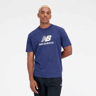 New Balance Homme Essentials Stacked Logo Cotton Jersey Short Sleeve T-Shirt en Bleu, Coton, Taille 2XL