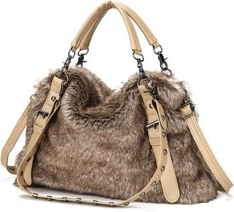 Nicole & Doris Große Handtasche Damen Kunstfell Tasche Plüsch Tragetasche Flauschige Schultertasche Shopper Pelz Handtasche Tote Bag Umhängetasche für Einkaufen Reis