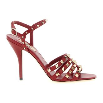 Valentino Garavani Femme, Chaussures, Rouge, Taille: 38 1/2 EU Sandale en cuir dagneau Rockstud
