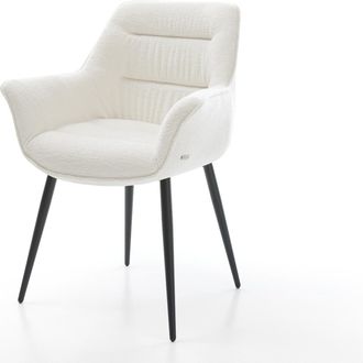 DELIFE Esszimmerstuhl Kaira-Flex Boucl&eacute; Soft Beige 4-Fu&szlig; konisch Schwarz, Esszimmerst&uuml;hle