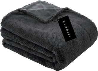 Bugatti Kunstfell Decke 150x200 cm - Fellimitat Kuscheldecke besonders flauschig & weich, besonders warm, Felldecke grau, gesäumt
