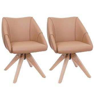 Hhg Set Da 2 Sedie Da Sala Pranzo Hhg-525, Poltroncina Da Cucina, Imbottita Girevole, In Legno E Ecopelle, Marrone Chiaro