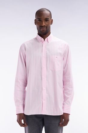 Eden Park Chemise &Agrave; Rayures B&acirc;tons En Coton Rose Coupe Droite