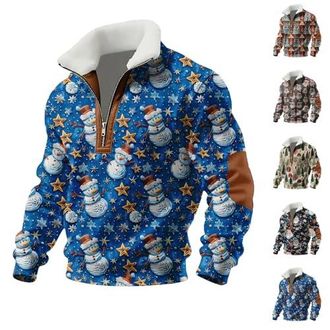 Generic Sweat de Noël pour homme avec fermeture éclair 1/4 - Bonhomme de neige amusant - Père Noël - Grande taille - Pull à manches longues - Col montant en p