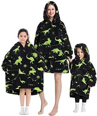 Minetom Hoodie Unisexe Couverture Polaire Sweats à Capuche Adulte Enfants Hiver Pull Doux Chaud Oversize Flanelle Sweatshirt Vert Clair 2-6 Ans