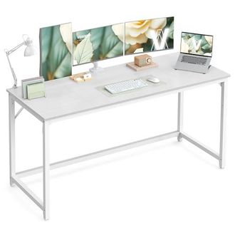 Vasagle Bureau dOrdinateur, Table, 160 x 60 x 76 cm, pour Bureau, Chambre, Salon, Cadre en M&eacute;tal, Blanc &Eacute;rable et Blanc Nacr&eacute; LWD121WF01