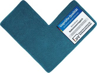 WohnDirect Badematte L-Form Eckdusche Petrol - Eck-Badvorleger (Schenkelma&szlig; 100x100 cm) - Weicher Hochflor Teppich ums Eck, 50cm Breite (Versand aus DE)