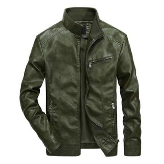 Generic Vestes en similicuir pour homme - Manteau classique en similicuir avec poche et col montant avec doublure en polaire ou fine (taille M-3XL), Vert fonc