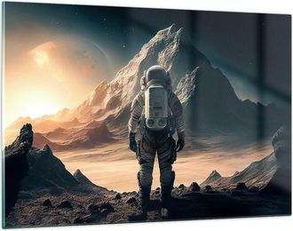 Arttor Wandbilder Dekoration Wohnzimmer Astronaut Planet Kosmos Bilder auf Glas 120x80cm Glasbild Schlafzimmer K&uuml;che Deko Wand Kunstdruck Art Gro&szlig; XXL Wandde