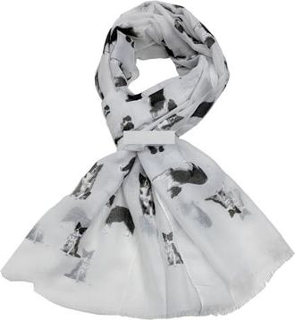 GFM Femme - Écharpe imprimée chien de Border Collie (PSCF-BC) (BC-88-Blanc)