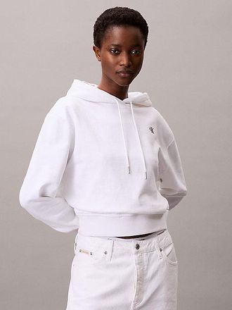 Calvin Klein Monogramm-hoodie Aus Baumwoll-frottee - Bright White - Damen - 2XS
