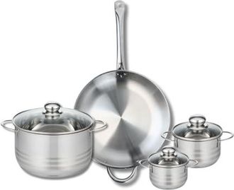 Fackelmann ELO 9873850 Batterie de cuisine 4 pi&egrave;ces, Ensemble de 1 Po&ecirc;le de cuisson 32 cm et 3 faitouts 12, 14 et 24 cm Elo Profi Brillant, inox, induction, Gris
