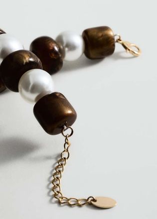 Mango Collier boules combin&eacute; marron - Femme - Taille unique - MANGO