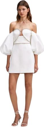 Self Portrait Femme, Robes, Blanc, Taille: 34 FR Mini-robe en cr&ecirc;pe bonded &agrave; manches bouffantes