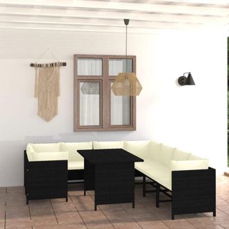 vidaXL 9-tlg. Garten-Lounge-Set mit Kissen Poly Rattan Schwarz - Vidaxl