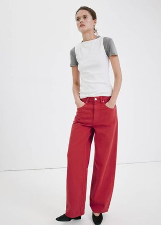 Mango Jean balloon crop rouge - Femme - 32 - MANGO