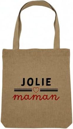 Fabulous Sac Shopping Tote Bag Aspect Lin - Jolie Maman Famille M&egrave;re Coeur Beaut&eacute; - Sac de Courses Toile Epaisse 360g Beige Naturel Cabas Port&eacute; Epaule Solide I