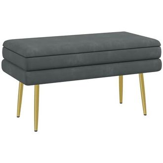 HOMCOM Sitzbank mit Stauraum Polsterbank mit Samtoptik, Sitztruhe mit Metallbeine, Truhenbank f&uuml;r Wohnzimmer Schlafzimmer Flur Grau, 79,5 x 37,5 x 43 cm