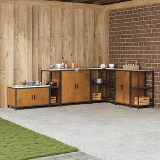 vidaXL K&uuml;chenlageregal mit Regal mit Speicher Rostig Wetterstahl Vidaxl
