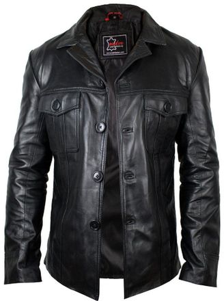 MDM Lederjacke Herren Lederjacke Ledersakko leichte Lamm Jacke Blazer auch in gro&szlig;en Gr&ouml;&szlig;en erh&auml;ltlich, schwarz mit Klassischem Kragen