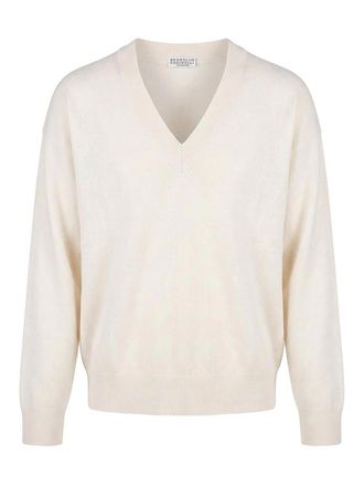 Brunello Cucinelli V-Pullover - Wei&szlig;