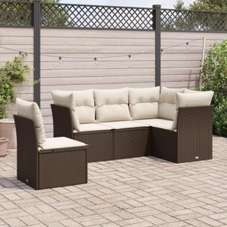 vidaXL 5-tlg. Garten-Sofagarnitur mit Kissen Braun Poly Rattan - Vidaxl
