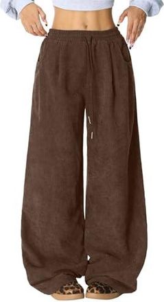 Generic Baggy Pantalon de jogging pour femme - Coupe droite - Avec &eacute;lastique - Jambe droite - Jambe large - Y2K - Pantalon de surv&ecirc;tement - Couleur unie - Con