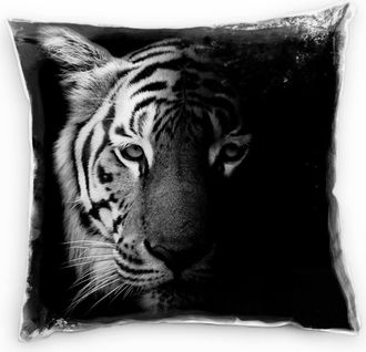 Paul Sinus Art Tiere, Tiger, schwarz, grau Deko Kissen 40x40cm f&uuml;r Couch Sofa Lounge Zierkissen - Dekoration zum Wohlf&uuml;hlen