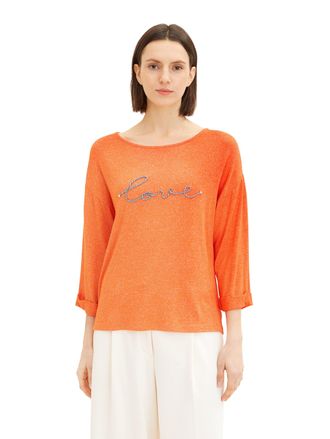 Tom Tailor Damen 1035465 T-Shirt mit Stickerei, 31140 - Fever Red Melange, M