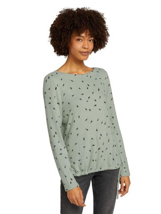 Tom Tailor Damen 1028877 Print Longsleeve, 28349-Green Melange Leaf Design, XXS