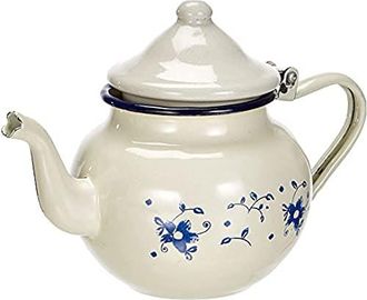 Ibili 918807 Teekanne Sena 0,7 l aus emailliertem Stahl, weiß/blau, 10 x,10 x 20 20 cm