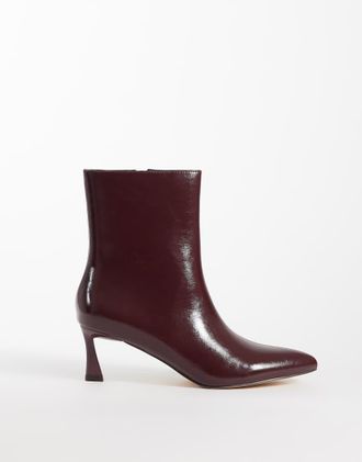 London Rebel Claudia bottines mi-hautes &agrave; petit talon en bordeaux-Rouge