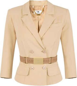 Elisabetta Franchi Femme, Vestes, Brun, Taille: 38 FR Veste en Tissu Technique Bi-&eacute;lastique