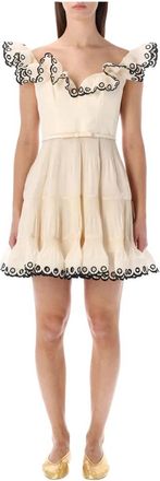 Zimmermann Femme, Robes, Blanc, Taille: 36 FR Mini-robe brod&eacute;e &agrave; volants