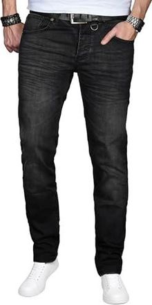 Alessandro Salvarini A. Pantalon jean Salvarini pour homme Coupe droite stretch - Noir - 36 W/32 L