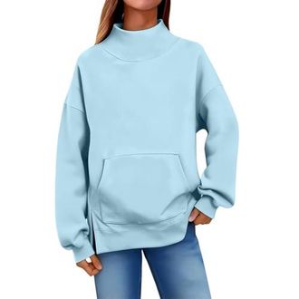 Generic Chandails en molleton pour femme - Couleur unie - Haut surdimensionn&eacute; - Col rond - Manches longues - Automne - Hiver - D&eacute;contract&eacute; - Confortable - Ten