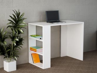 Moebel17 6559 Netenya Schreibtisch Computertisch Arbeitstisch Bürotisch Laptoptisch PC Tisch Kinderschreibtisch, Holz, Weiß, mit Regalfächer, viel Stauraum, 90