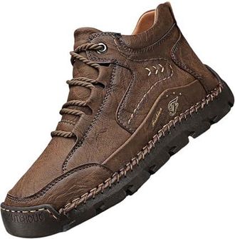 Generic Bottines plates en cuir pour homme avec semelles antid&eacute;rapantes - Chaussures de sport &agrave; lacets - Baskets vintage d&eacute;contract&eacute;es - Chaussures dext&eacute;rieur