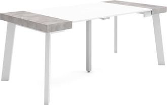 Skraut Home | Ausziehbarertisch | Multifunktionaler ausziehbarer | 180 | F&uuml;r 8 G&auml;ste | H&ouml;lzerne Beine | Moderner Stil | Mattwei&szlig; und Zement