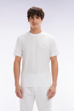 Eden Park T-shirt Blanc Uni En Lyocell Et Coton Coupe Droite