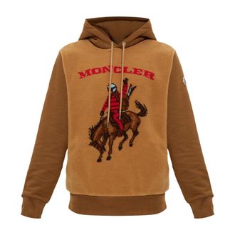 Moncler Horse Jacquard Teddy Hoodie - - Sweatshirts & Hoodies - Herren - Braun - S