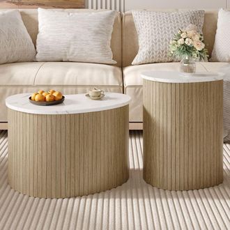 Liberte Lot 2 tables basses modernes scandinaves marbre & bois MDF, table dappoint salon