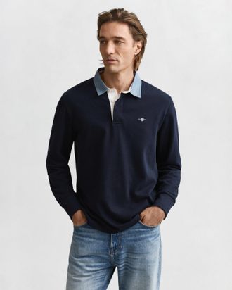 GANT Herren Heavy Rugger mit Chambray-Kragen (XXXL) EVENING Blau
