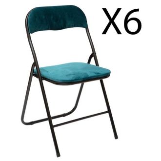 PEGANE Pegane - Lot de 6 chaises pliantes en m&eacute;tal bleu canard - Dimensions 44x48x79 cm - Hauteur assise 43 cm - Pour espaces r&eacute;duits