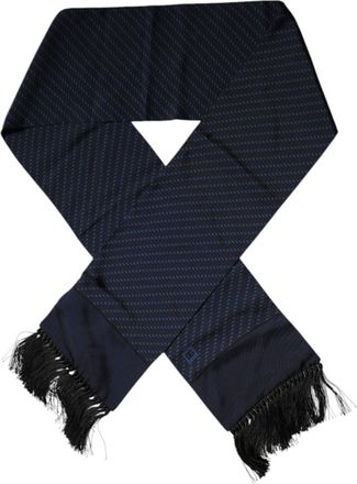 Dolce & Gabbana Mens Dark Blue Fantasy Fringes Neck Wrap Scarf Silk